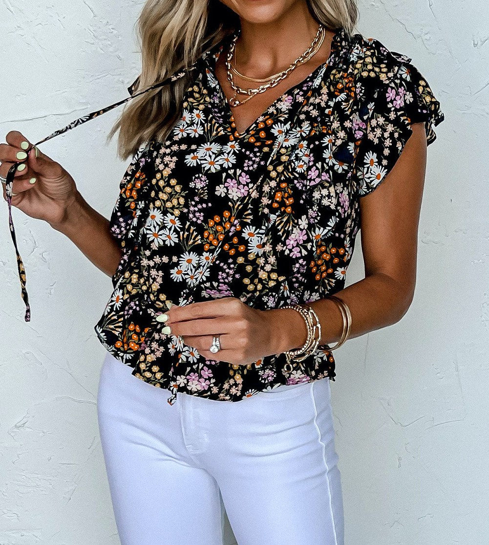 Midnight Garden Cascading Ruffle Floral Top – SecretStyleSource.com