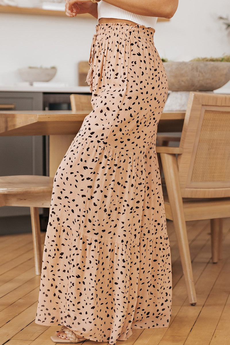 Tiered Palazzo Wide Leg High Waist Tassel Spotted Pants ...